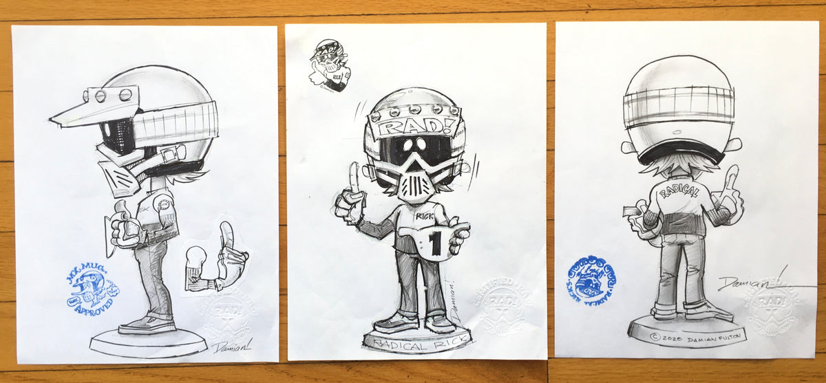 "BOBBLEHEAD DESIGN SKETCHES" original artwork – RADICAL RICK